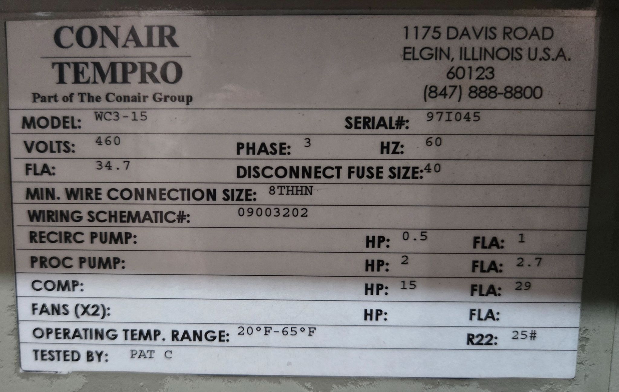 Used CONAIR TEMPRO WC3-15 Chillers IGAM1650017